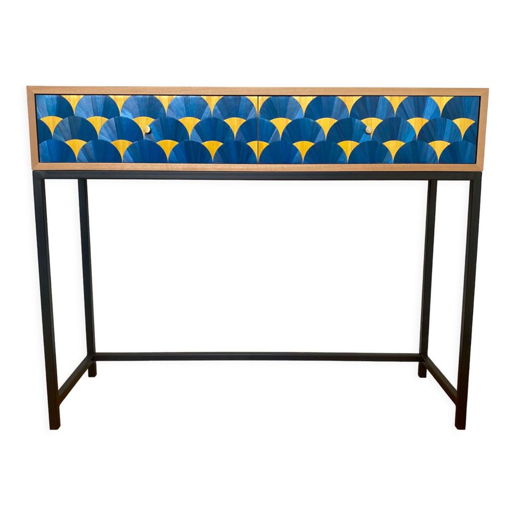 Console art déco marqueterie de paille | Selency