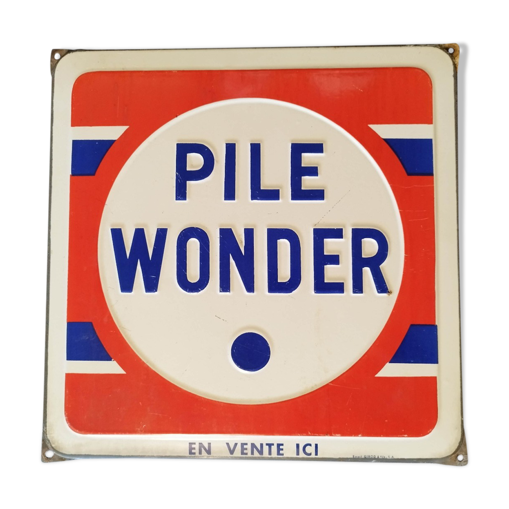 Plaque émaillée pile wonder publicitaire | Selency