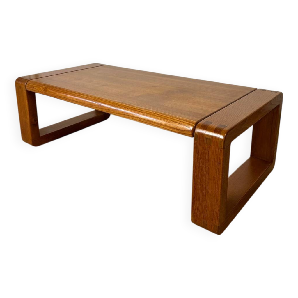 Table basse en orme massif michel milleret 1980s | Selency