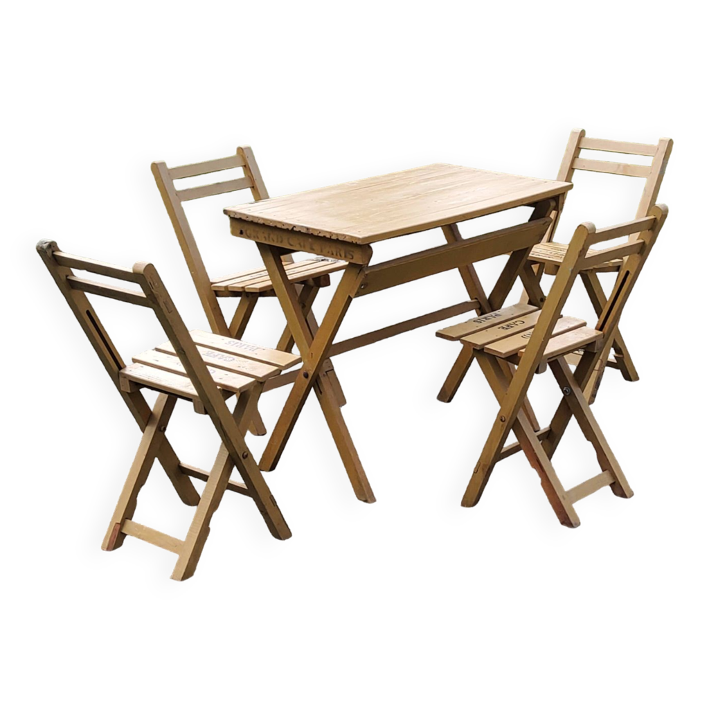 Table De Bistrot Et 4 Chaises Pliantes En Bois à Lattes Du Grand Café