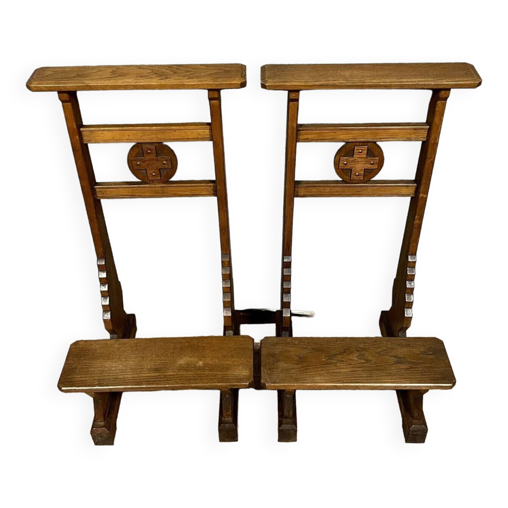 Paire de prie Dieu époque Art Nouveau en chêne clair vers 1900 | Selency