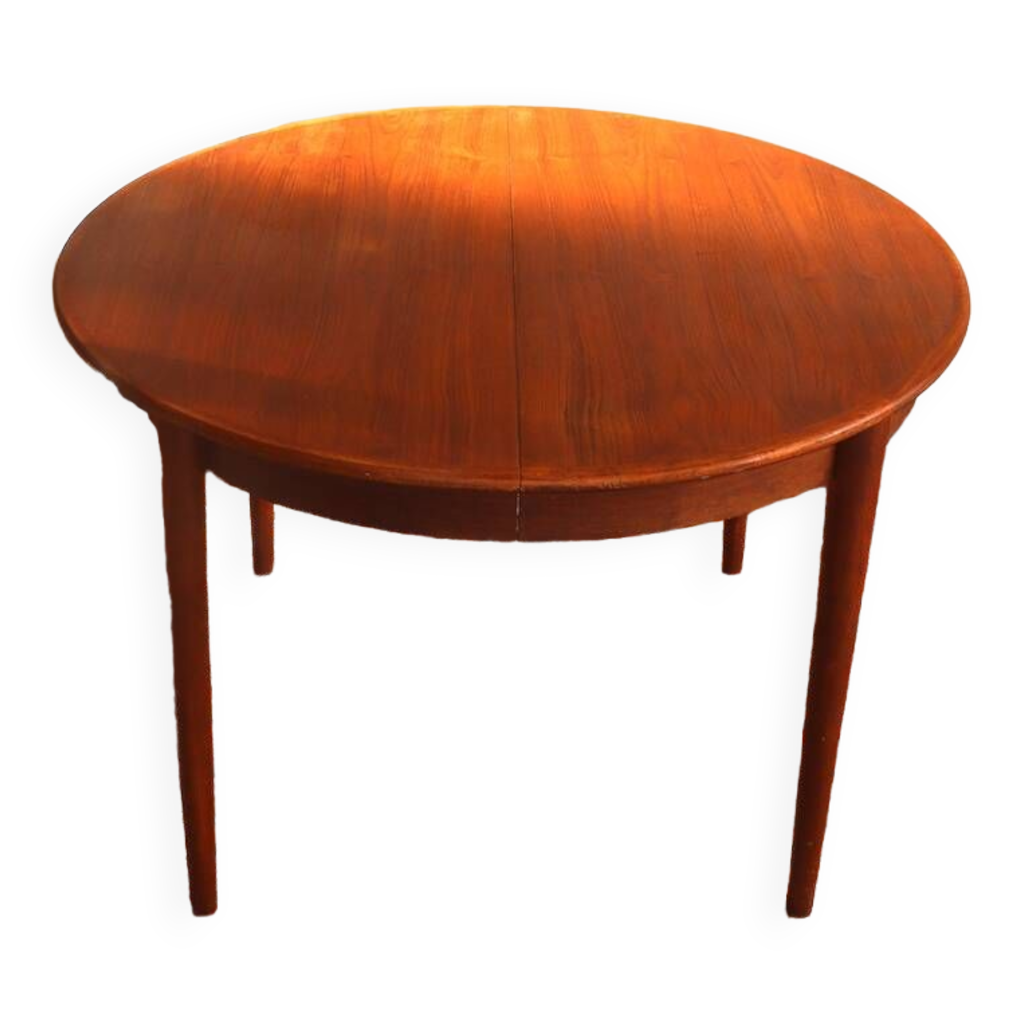 Table ronde scandinave en teck à 2 rallonges 60's | Selency