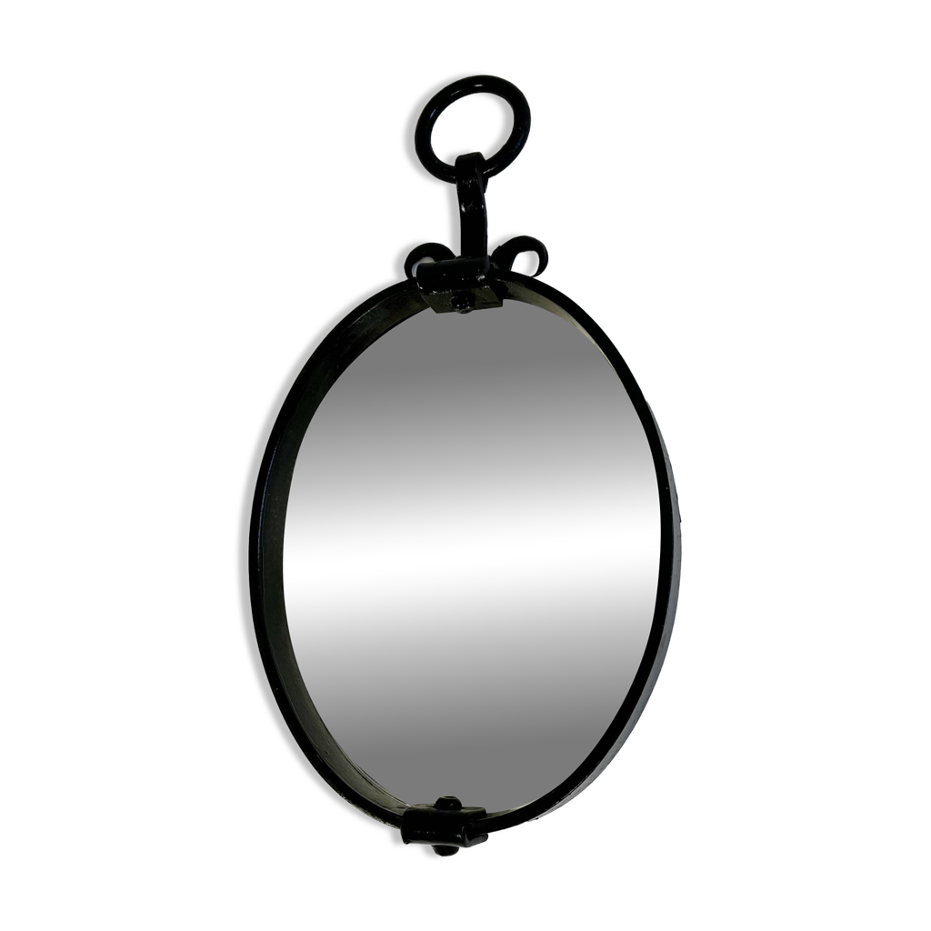 Miroir mural ovale brutaliste du milieu du siècle | Selency