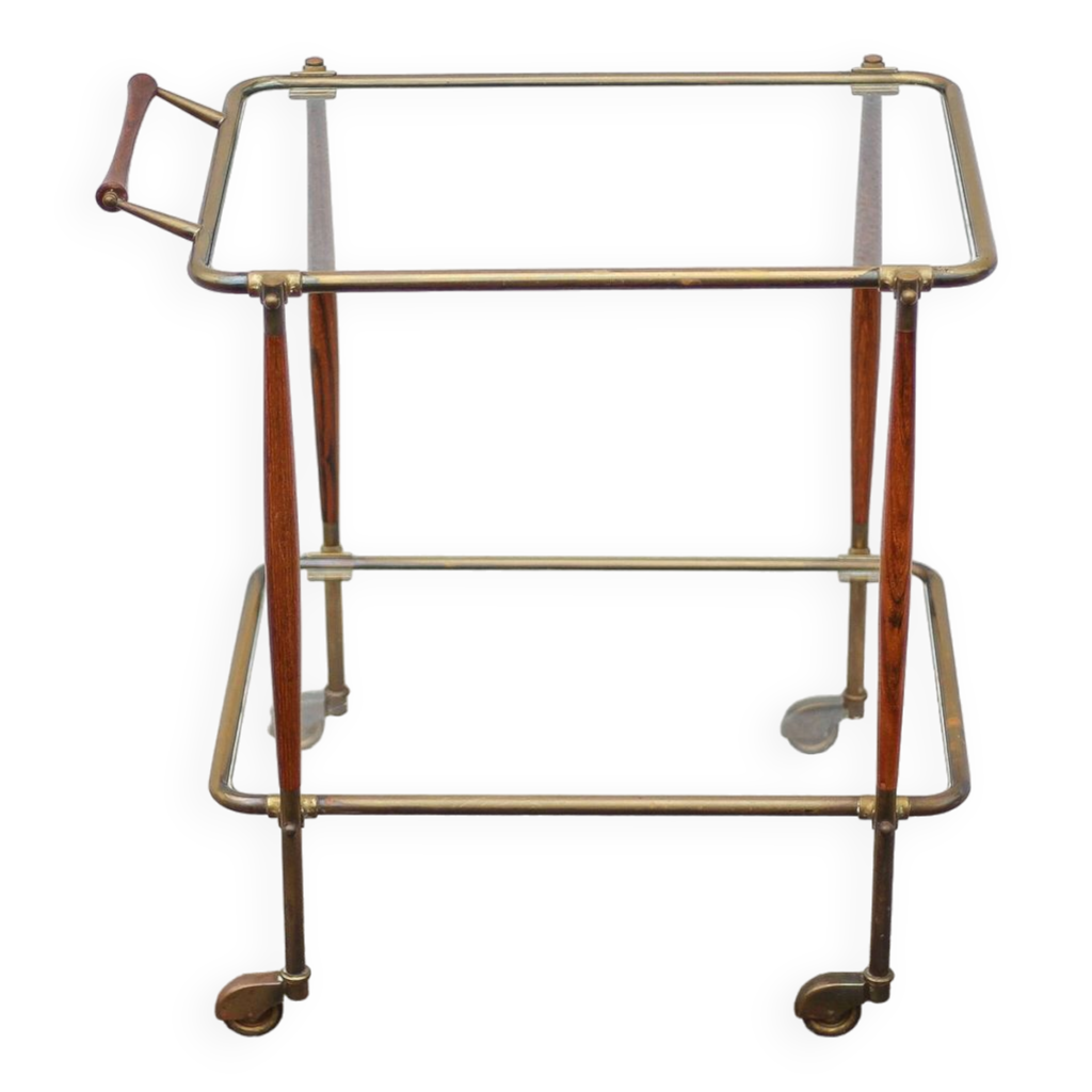 Desserte roulante bois et laiton, bar roulant, serviteur, trolley, 1950 Cesare Lacca pour ...