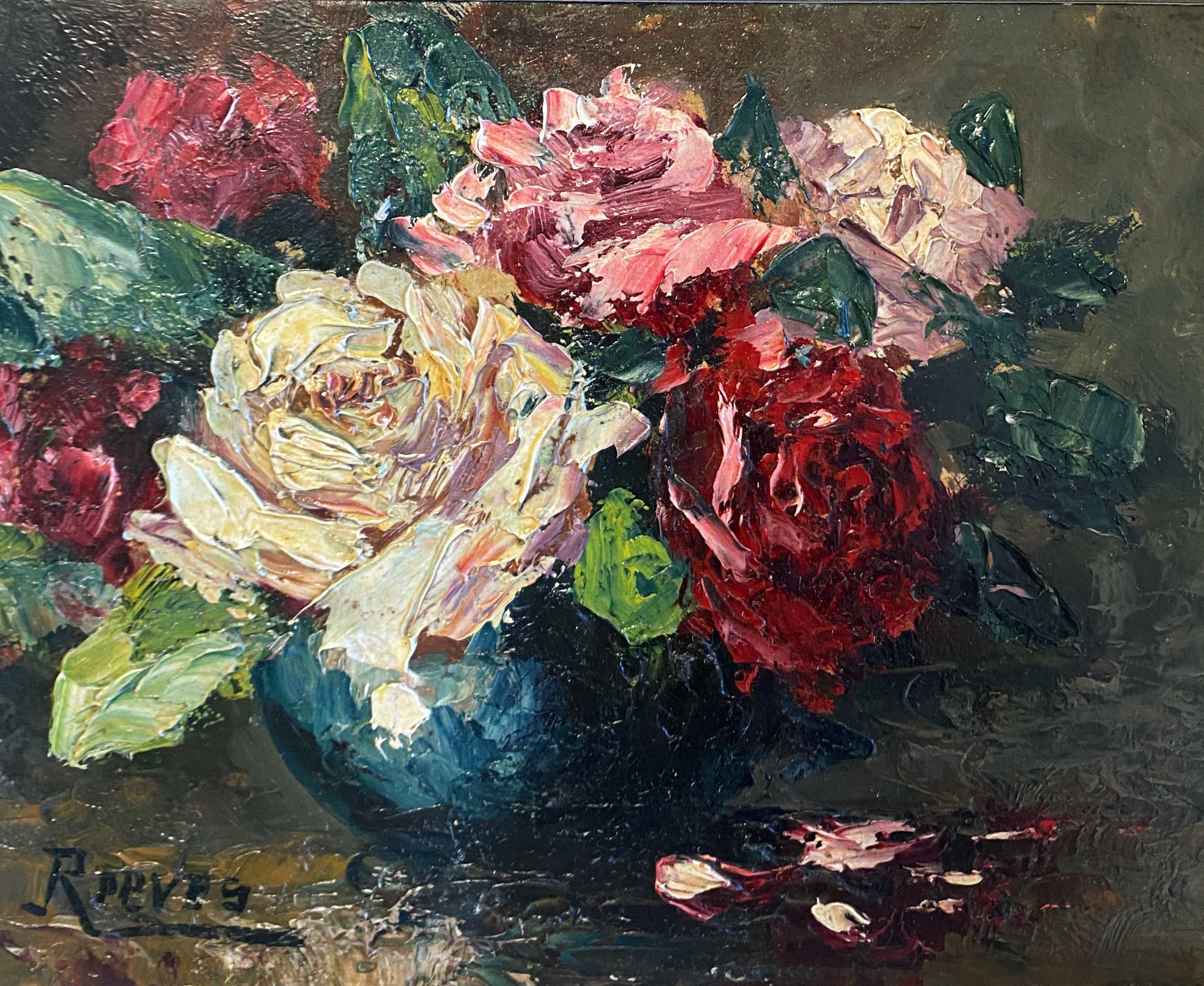 Tableau hsp "bouquet de roses" walter reeves (1882-1900) + cadre | Selency