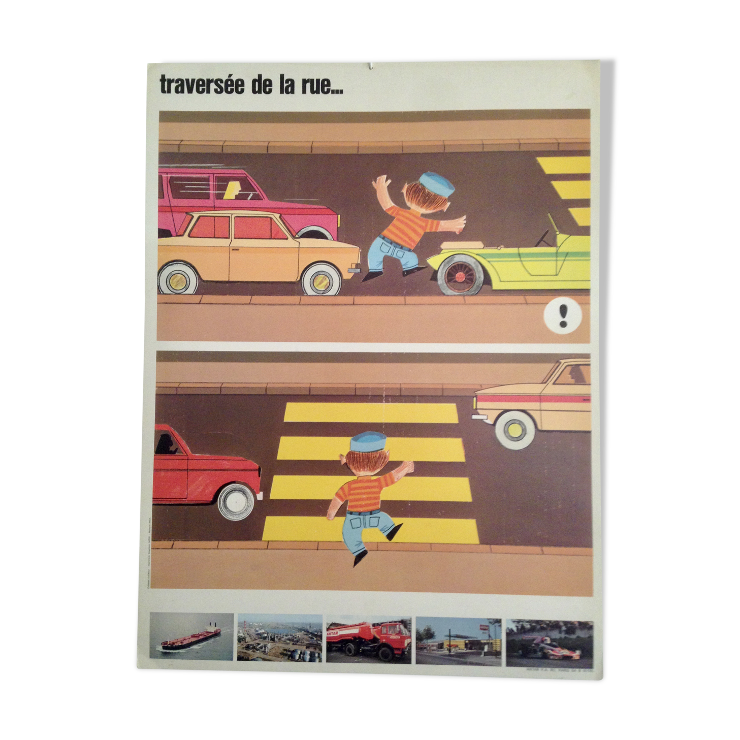 Affiche scolaire prévention routière 1970 Traversée de la rue | Selency