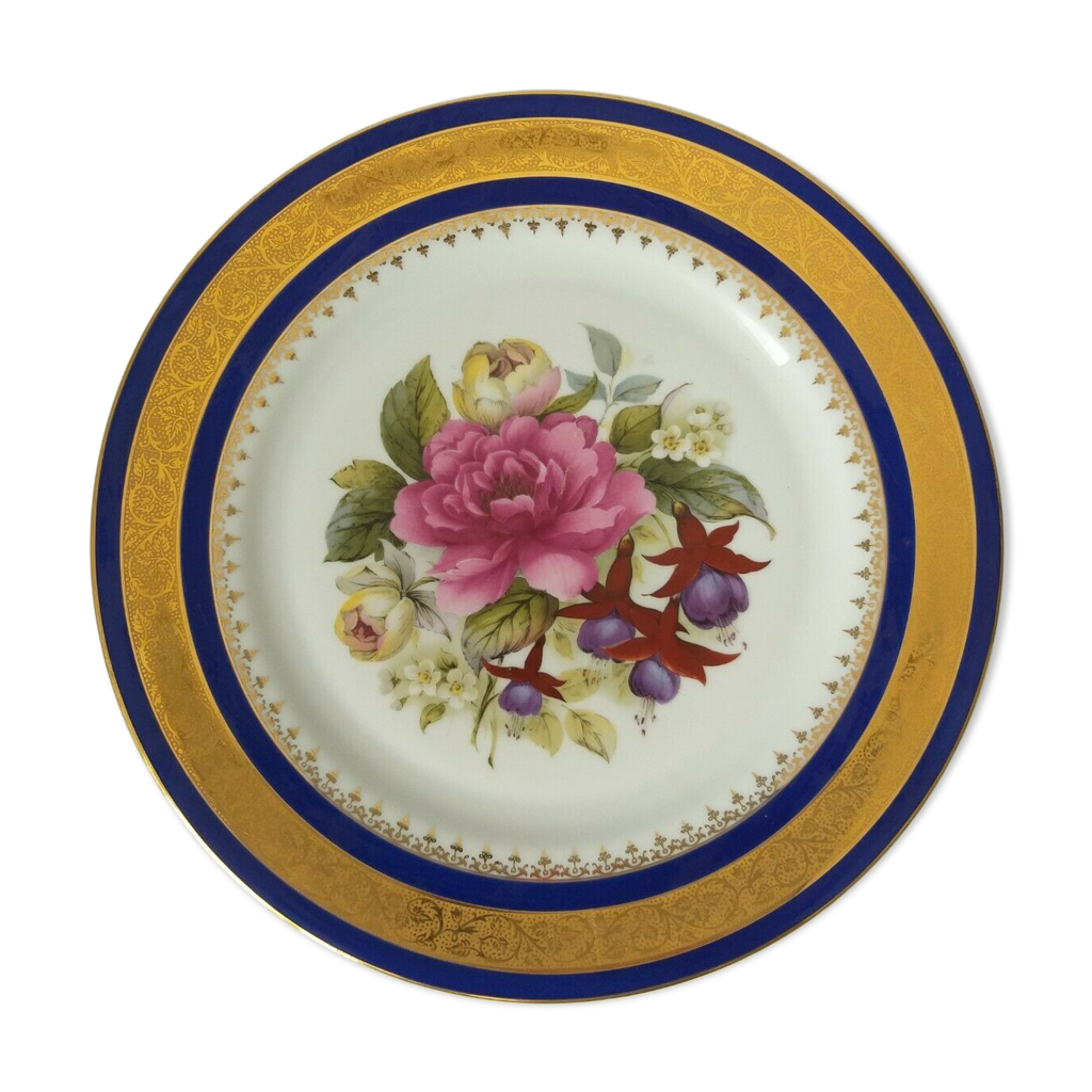 Assiette art de limoges yves degot Limoge France decor floral rehausse ...