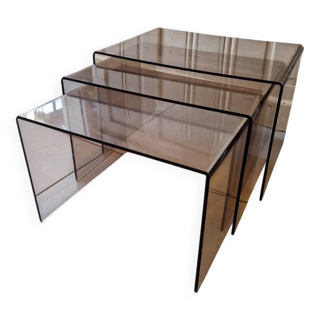 Table gigogne deco vintage en plexiglas fumee 1970 | Selency