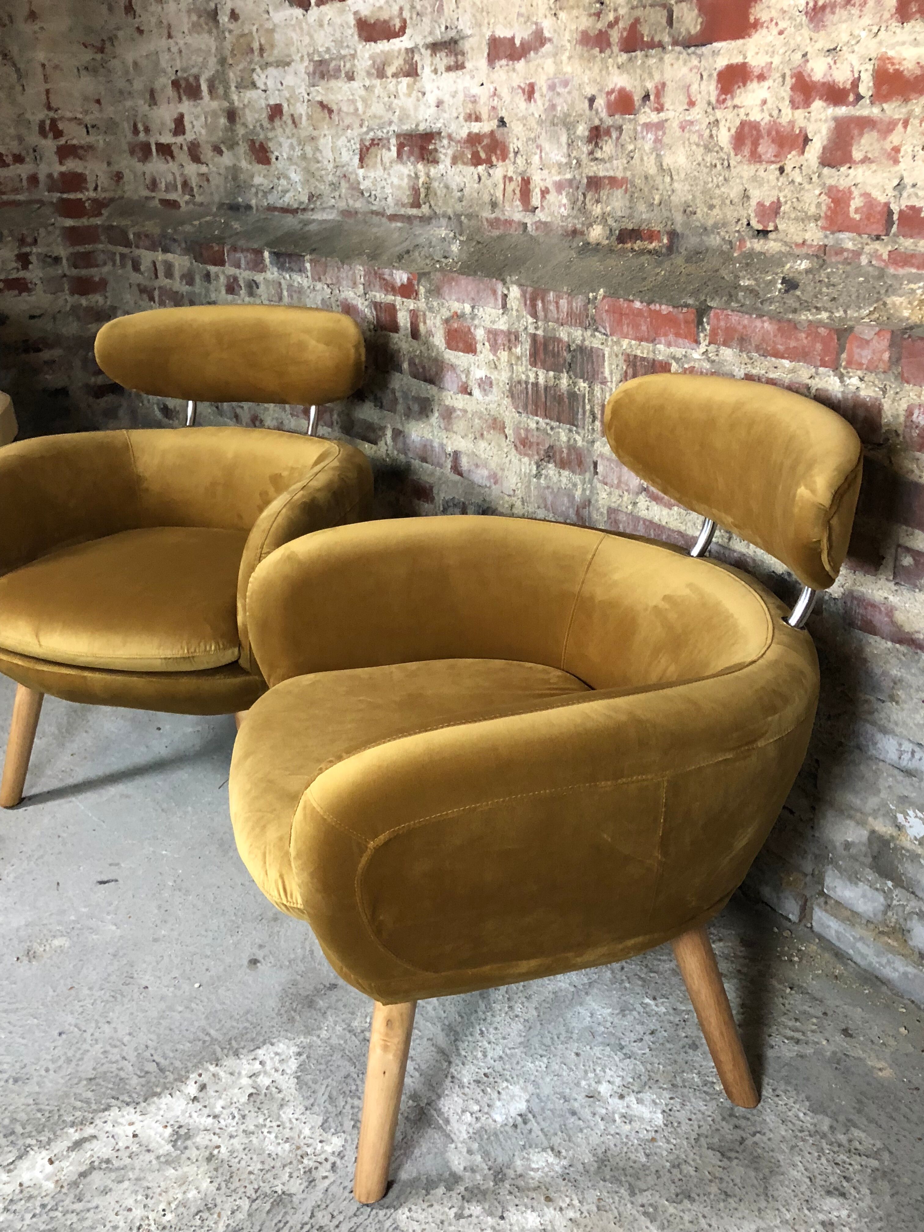 Fauteuils vintage en velours couleur moutarde | Selency