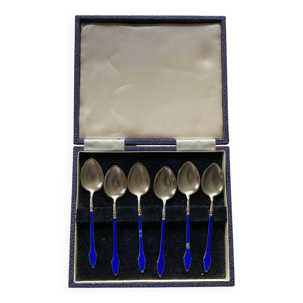 Cuillères à café fin XIX siècle ARGENT MASSIF 995 3 poinçons + émail ...