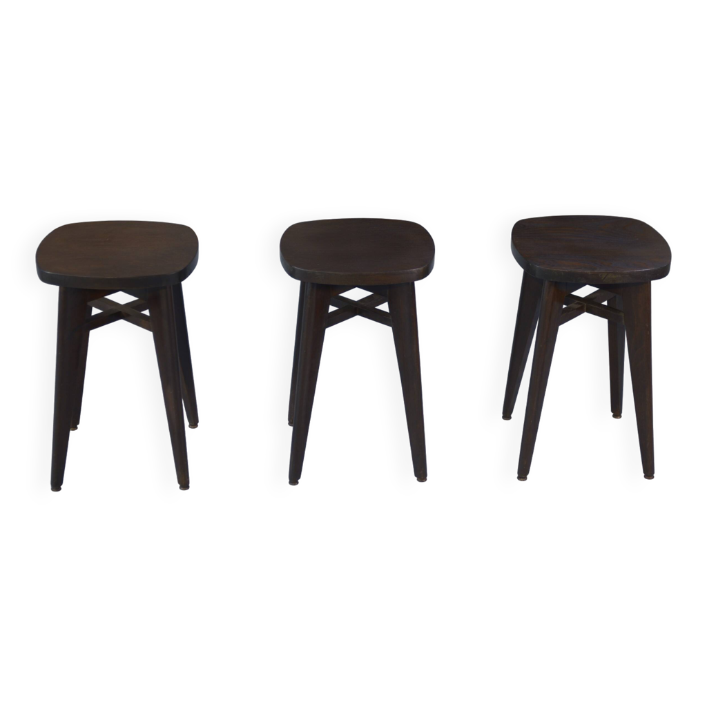 3 tabourets en hêtre attribués à Louis Gamet 1950 | Selency