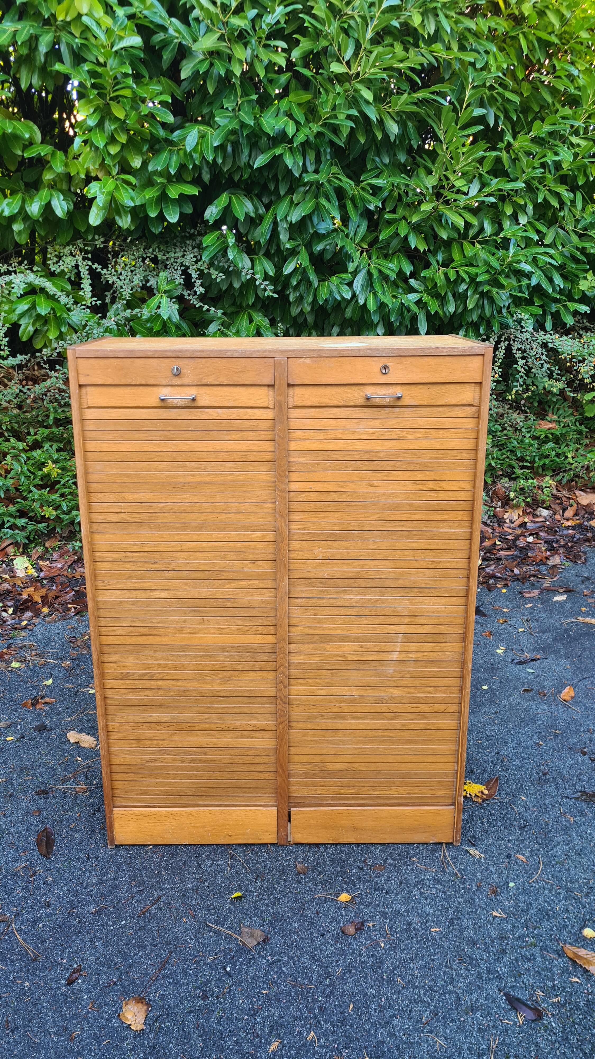 Meuble volet double meuble classeur rideau roulant vintage/1950 | Selency