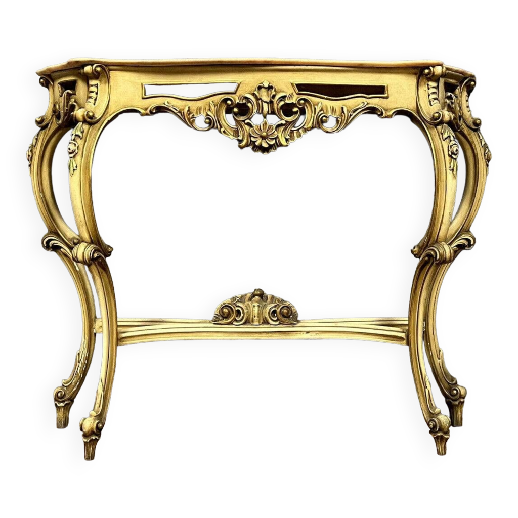 Grande console galbée en bois doré et laqué style louis xv | Selency