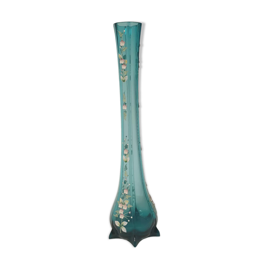 Vase soliflore en verre bleu émaillé | Selency