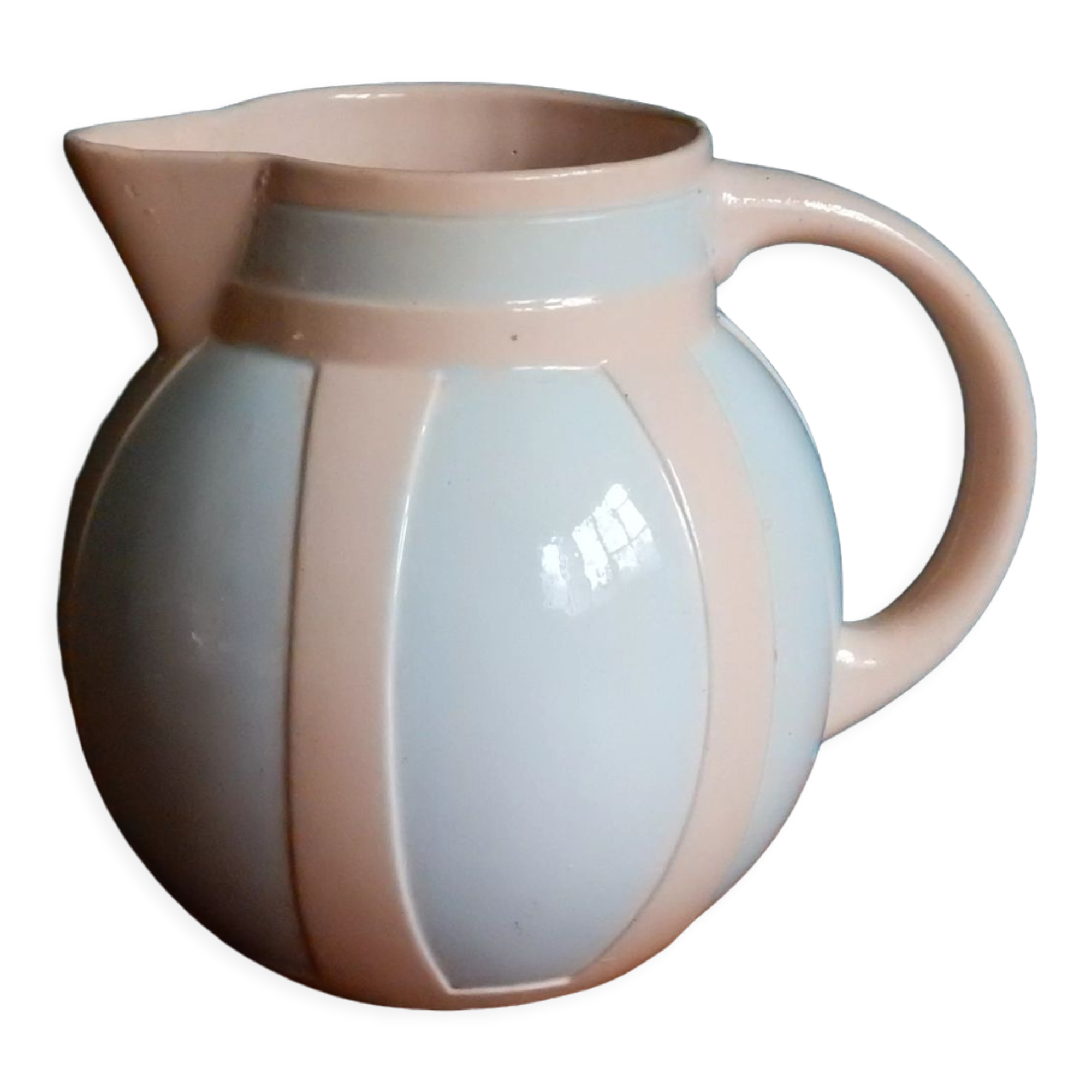 Pichet boule Digoin Sarreguemines rose et bleu | Selency