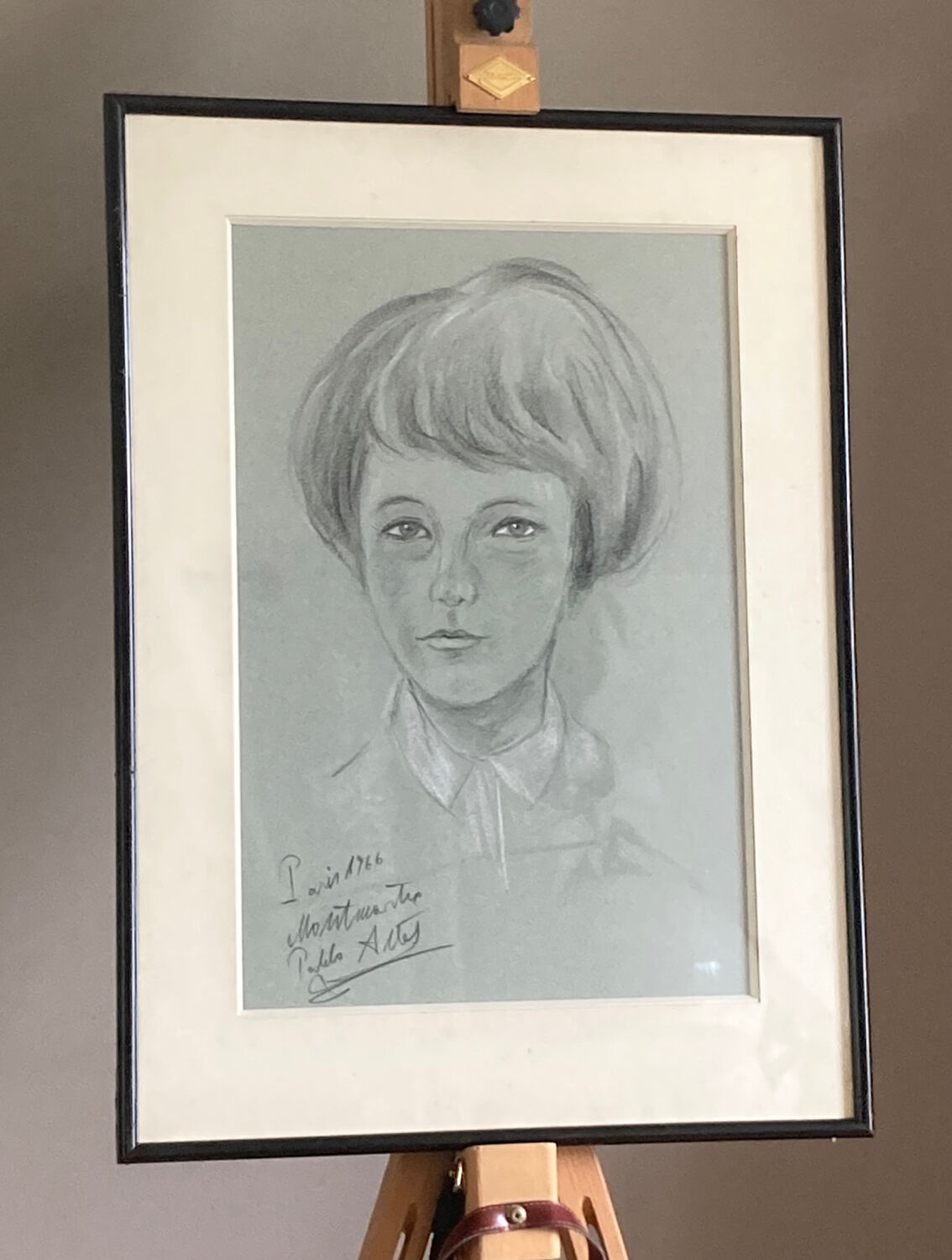 Tableau portrait au fusain signé palilo artes montmartre paris 1966 ...