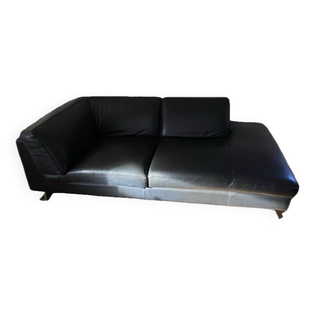 Roche Bobois leather sofa small angle Iceland chaise longue black | Selency