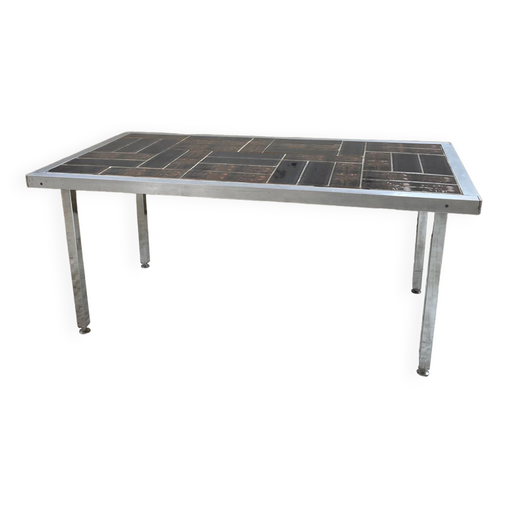 Table basse chrome et carrelage années 50 | Selency
