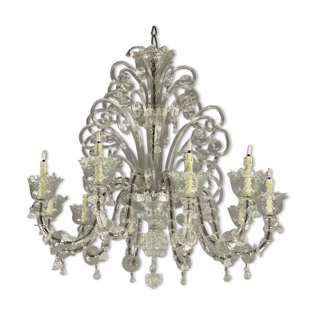 Lustre vénitien en verre de murano incolore, 10 bras de lumière | Selency
