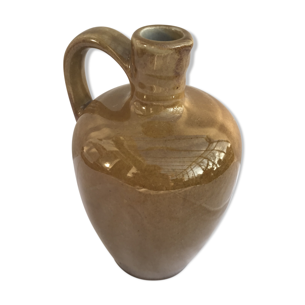 Bouteille avec anse céramique émaillée marron brun années 70 vintage ...