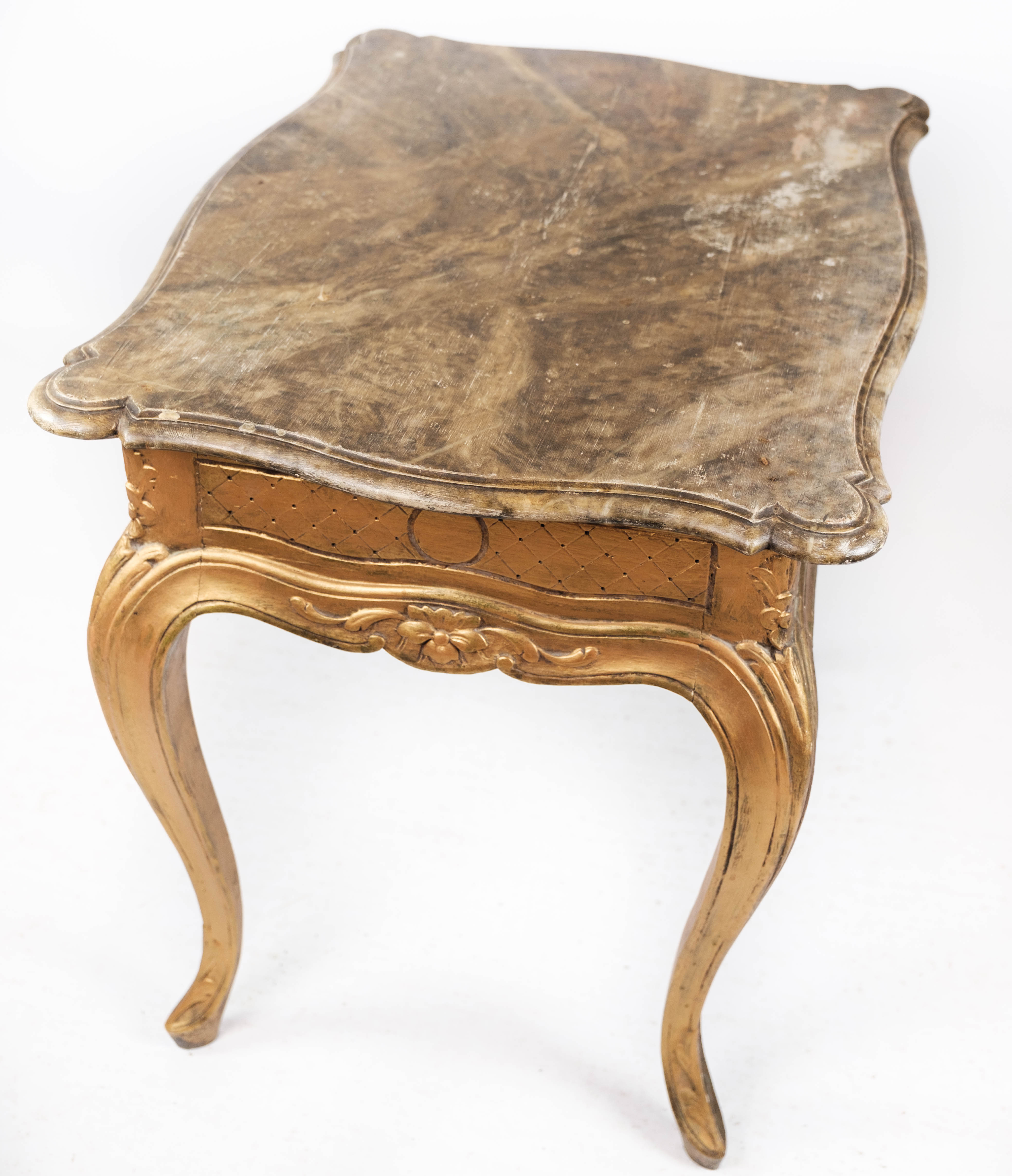 Table d’appoint rococo avec plateau marbré et cadre en bois doré ...