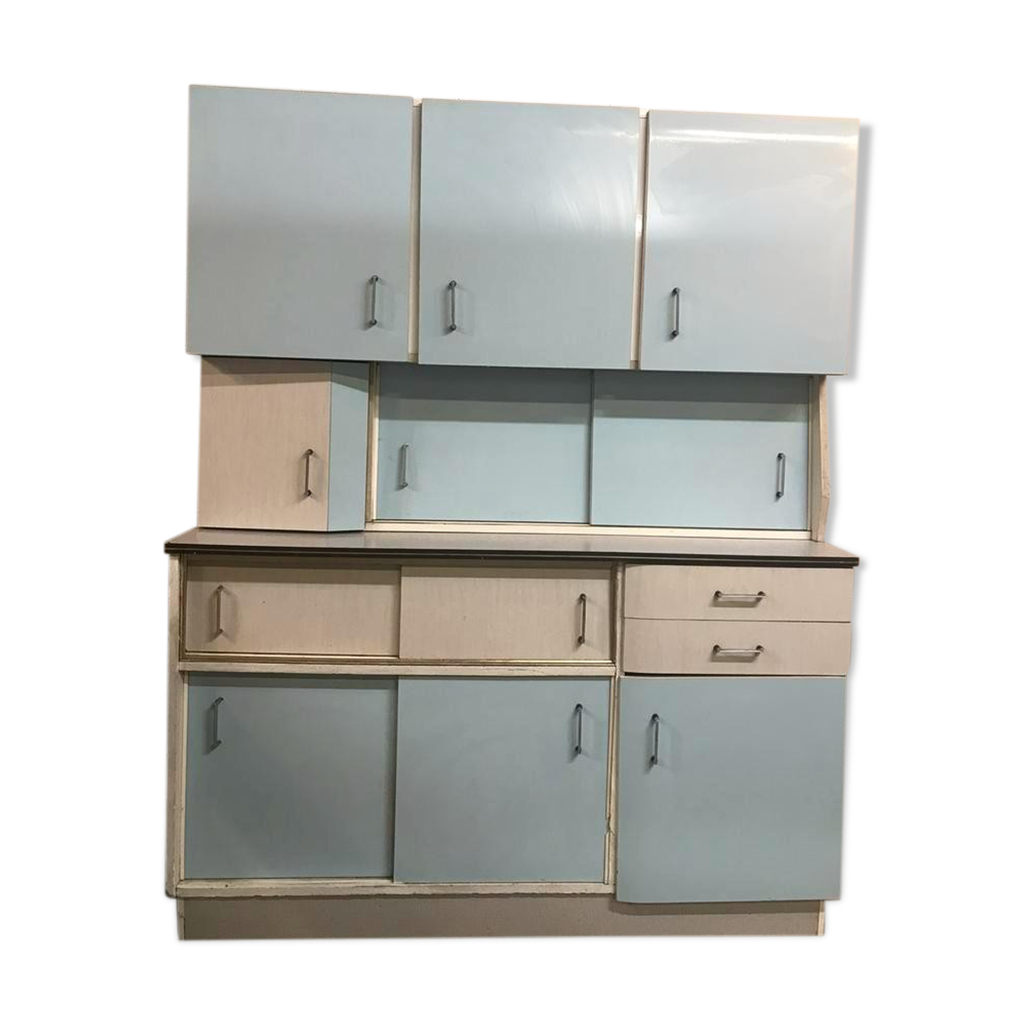 Buffet de cuisine en formica bleu pastel vintage | Selency