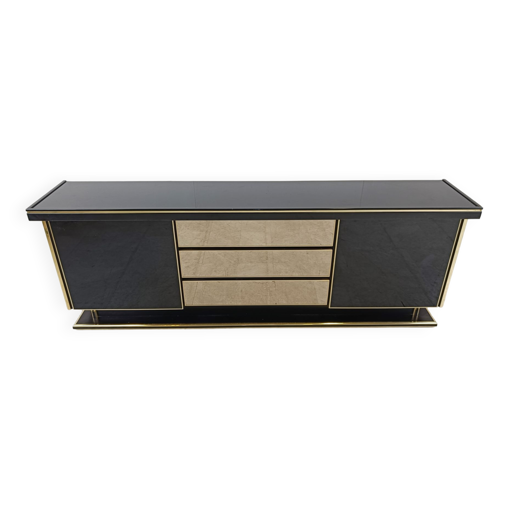 Buffet vintage en laiton et laque, années 1970 | Selency