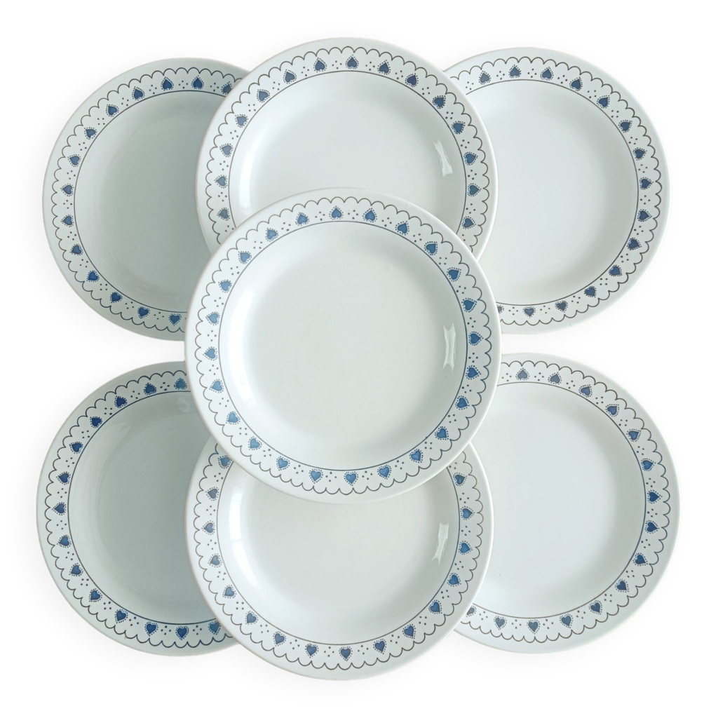 Set of 7 Oxford Brazil dinner plates, heart pattern | Selency