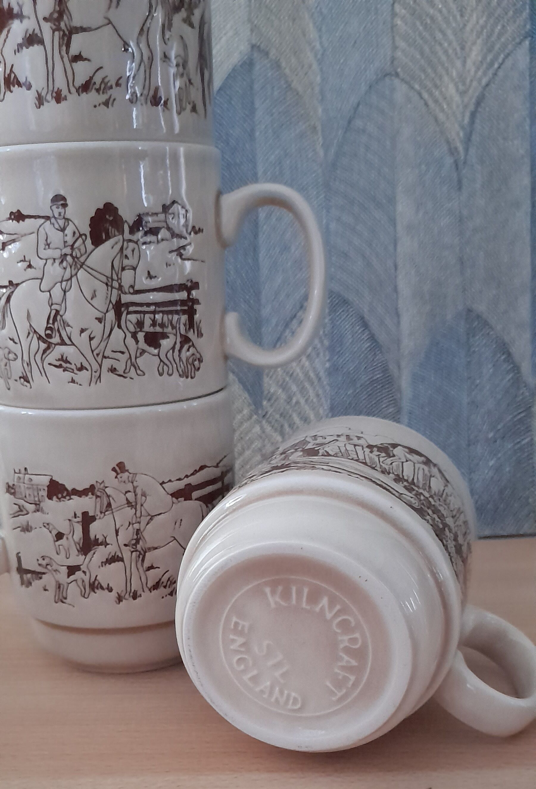 4 tasses mugs marron beige KilnCraft Stl England déco chasse à courre ...