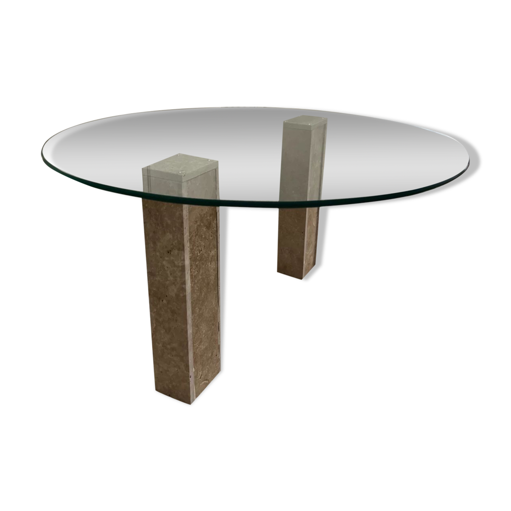 Table basse verre et travertin | Selency