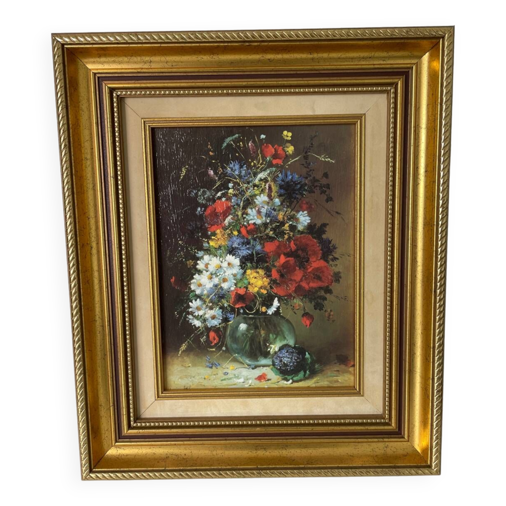 Huile sur toile reproduction Eugène Henri Cauchois de Fleurs Sauvages Dans Cadre Doré | Selency