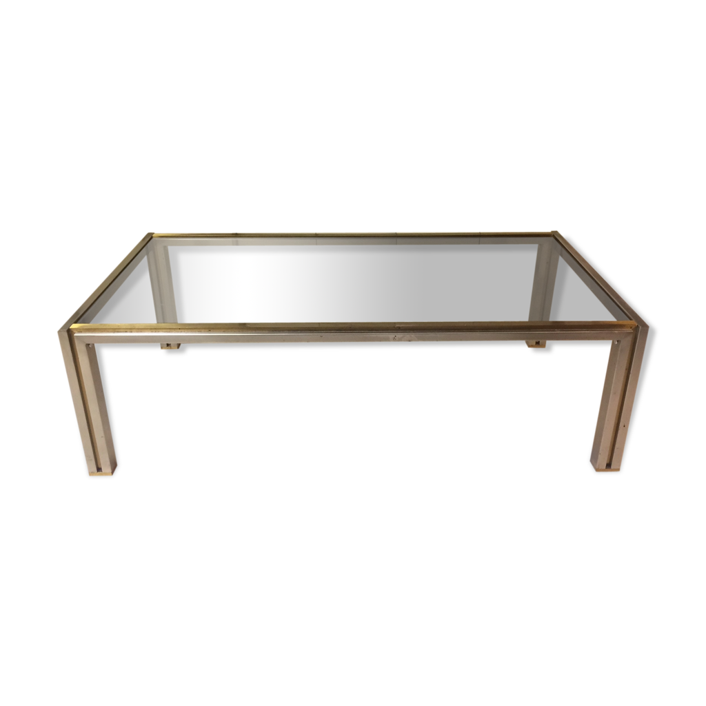 Table Basse à Structure Tubulaire Carrée Et Vitre Fumée 1970 Selency