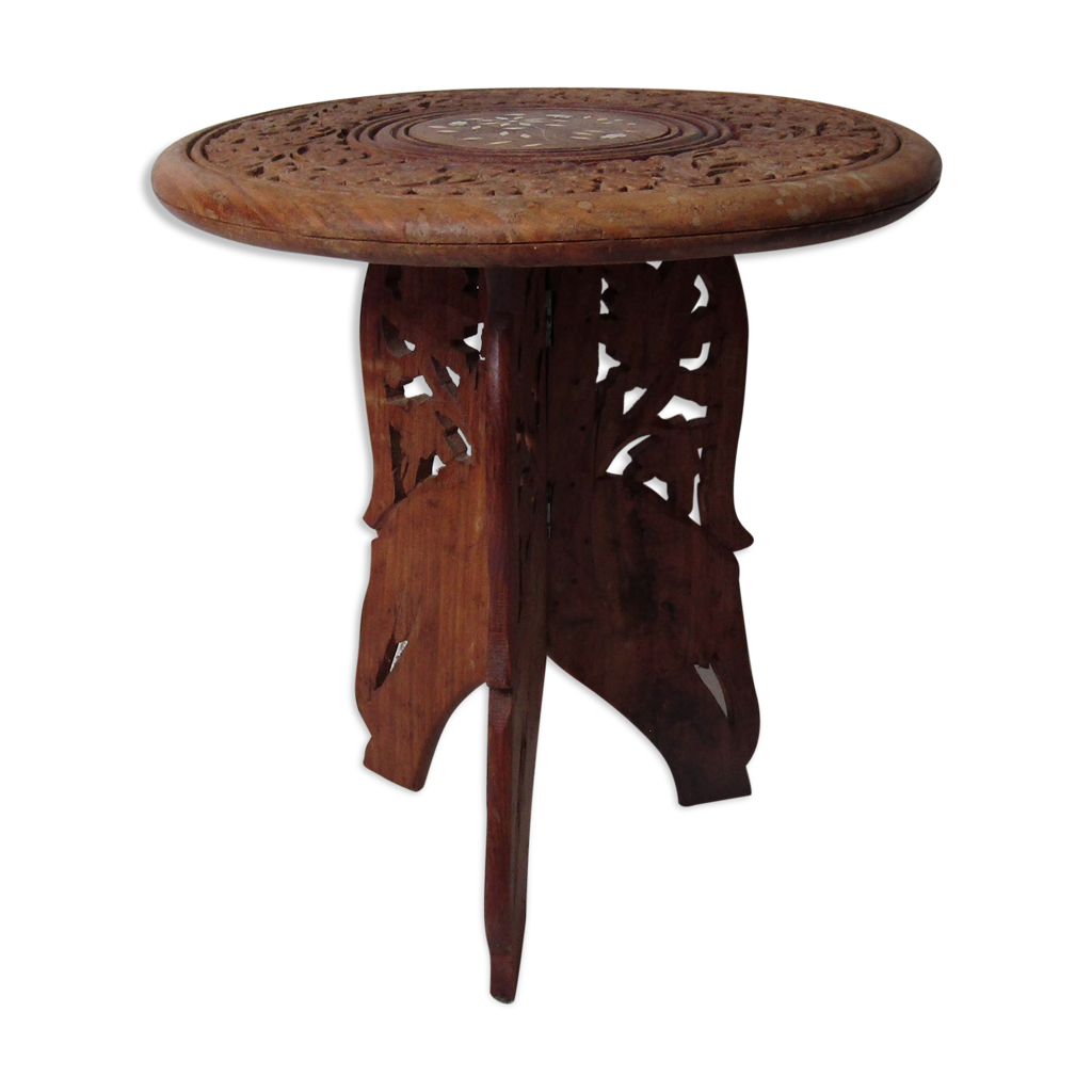 Ancienne tablette trépied pliable bois sculpté marqueterie | Selency