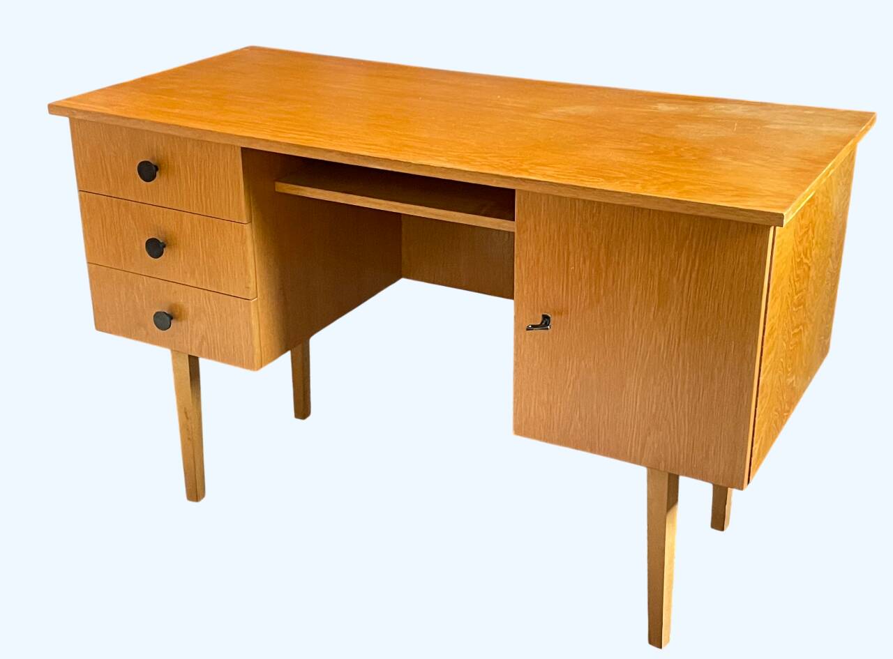 Vintage Scandinavian desk from the 50s/60s, light oak veneer | Selency