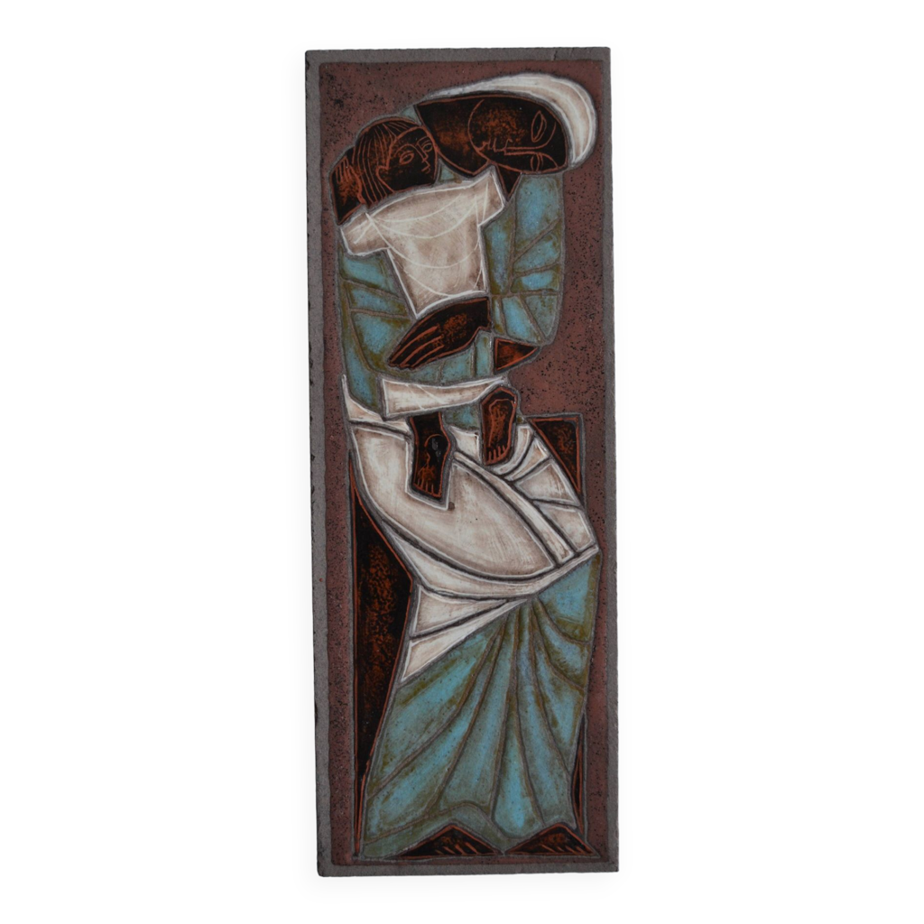 Jean Jaffeux ( 1913 2015 ) plaque céramique de lave émaillée maternité ...