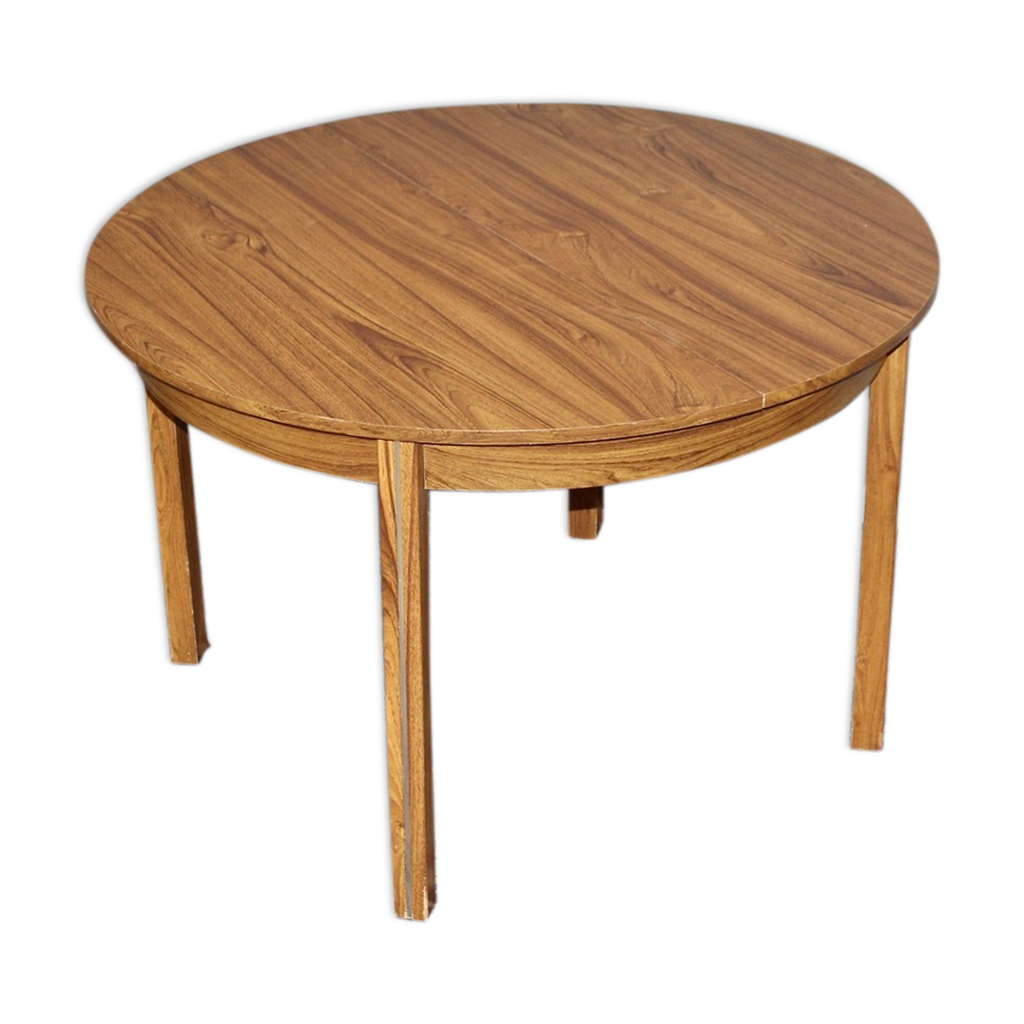 Table à manger ronde vintage en formica imitation teck, avec rallonge ...