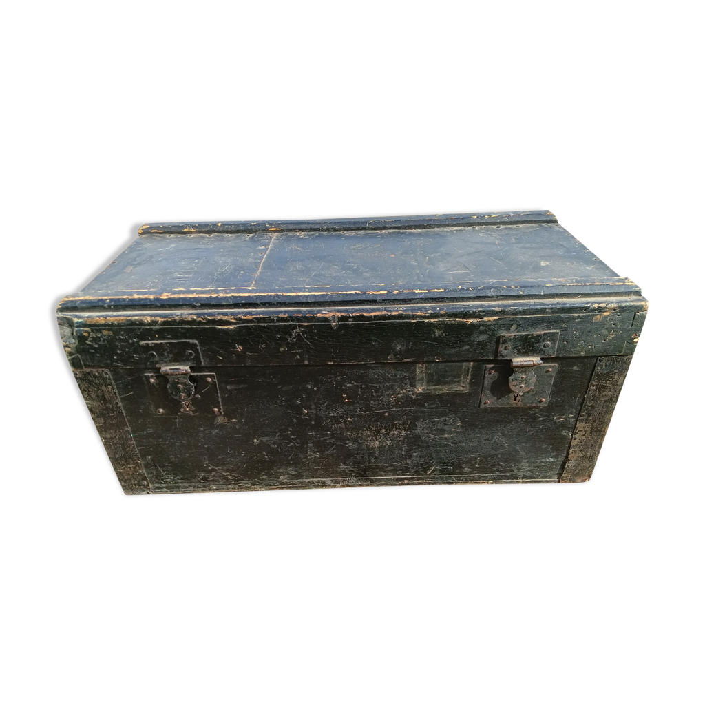 Malle, coffre ancien en bois noir avec poignée de chaque côté | Selency