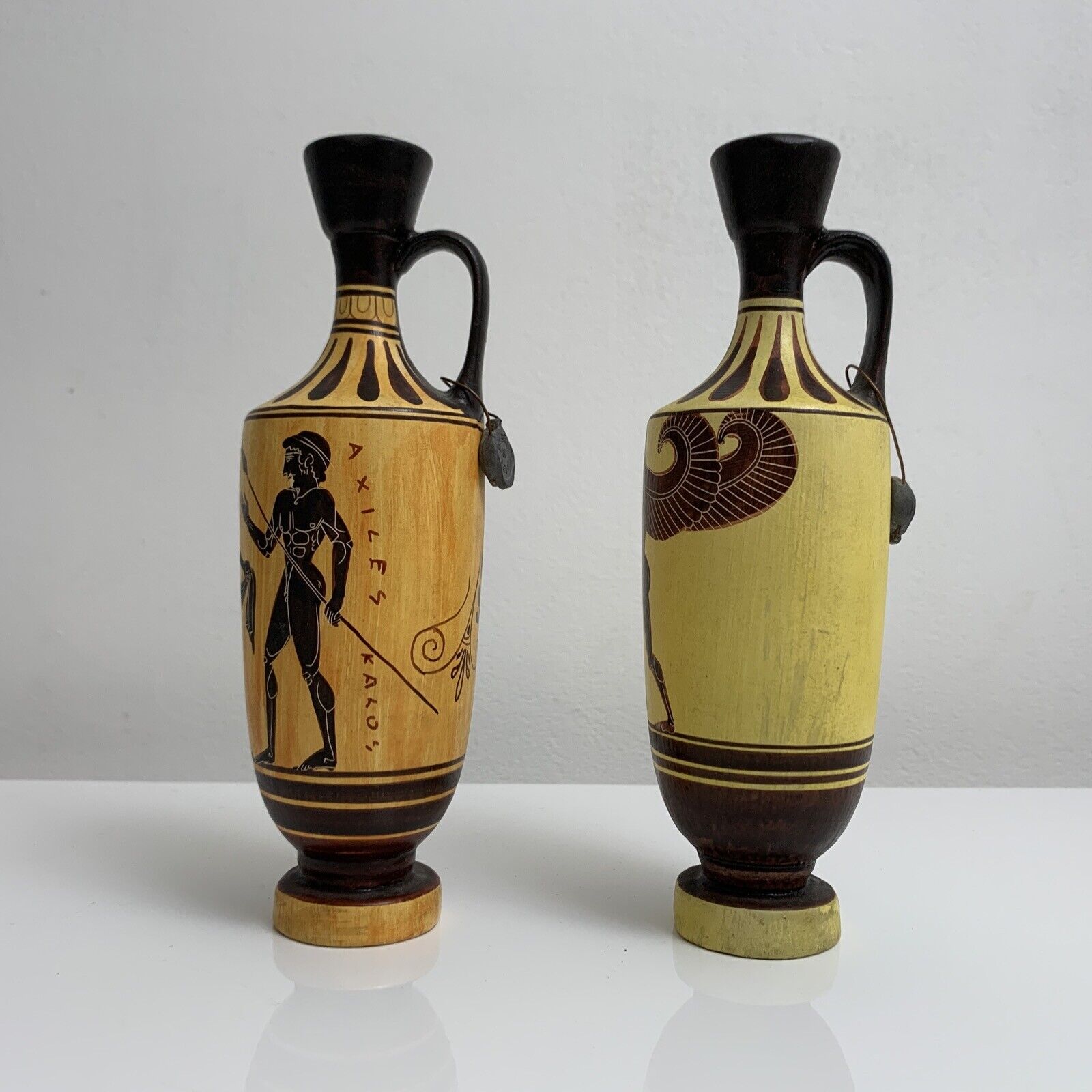 Paire de vase soliflore pichet céramique terre cuit grec grece décor ...