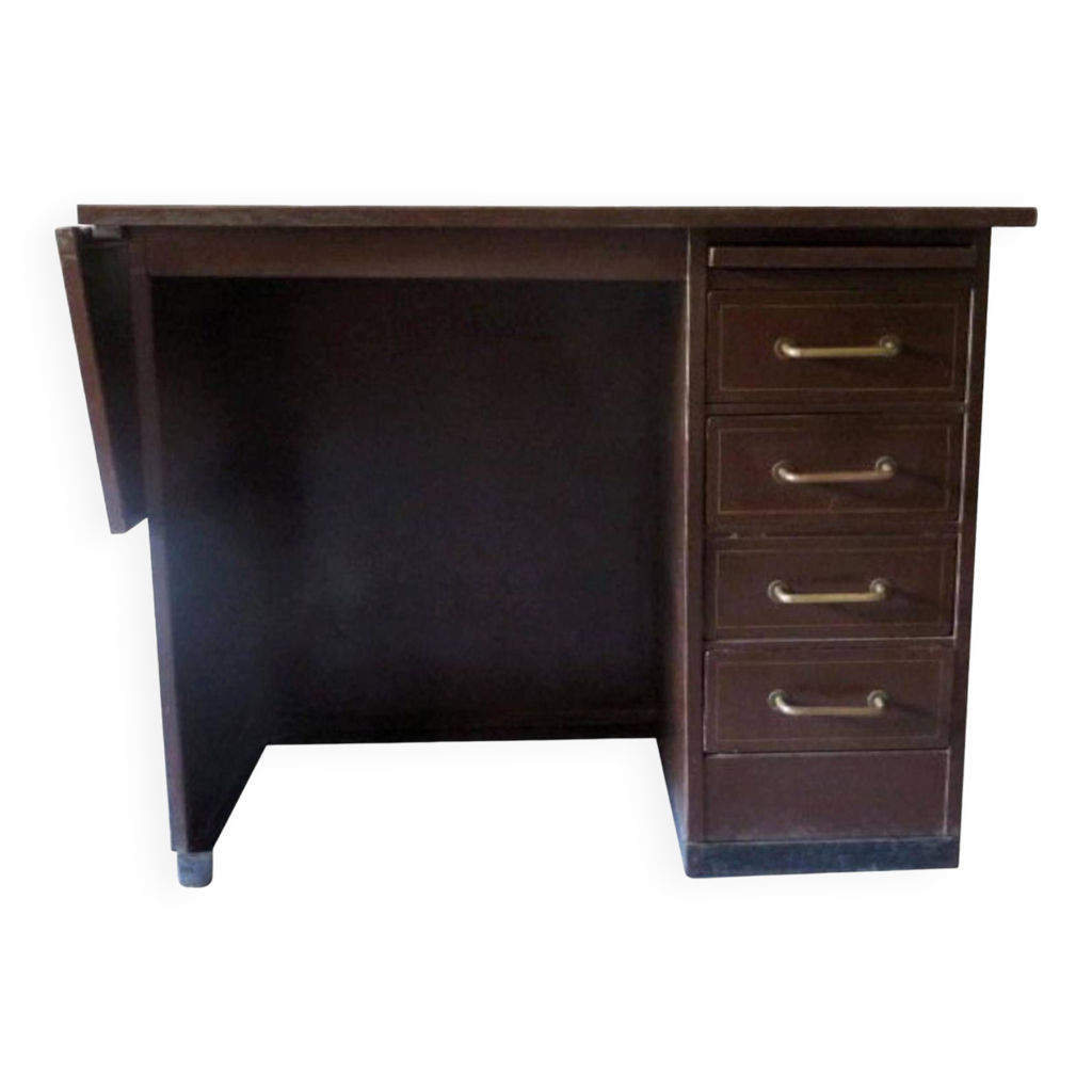 Petit bureau en métal avec abattant à rallonge par Roneo, France 1920 ...