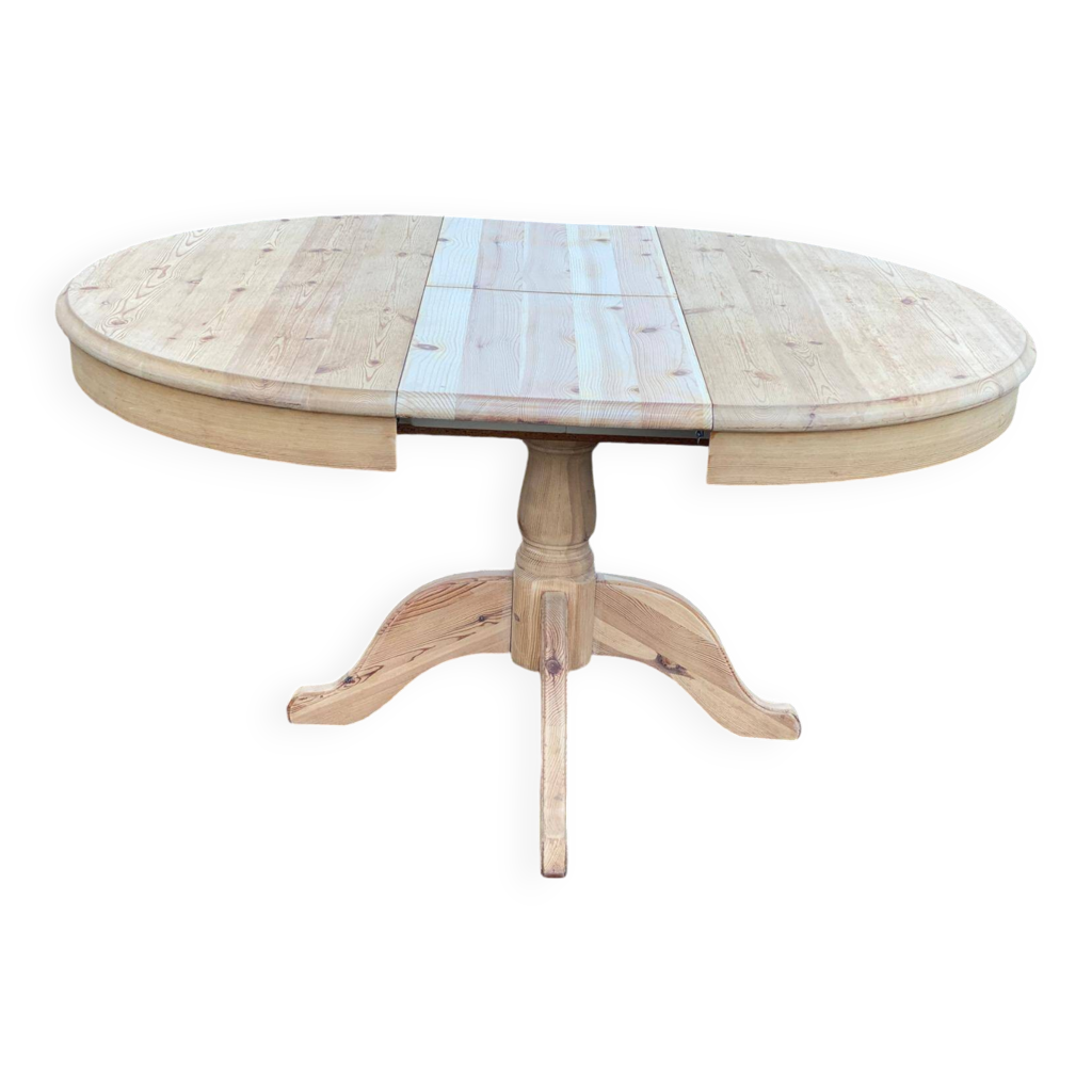 Table à manger ronde extensible pied central rénovée en bois massif ...