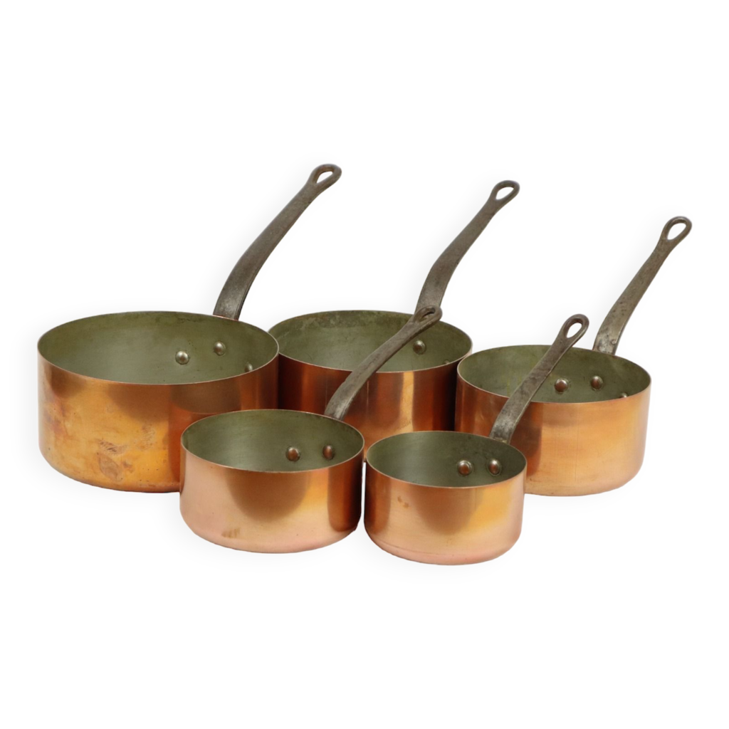 Anciennes casseroles en cuivre Set de 5 France Décoratif des années ...
