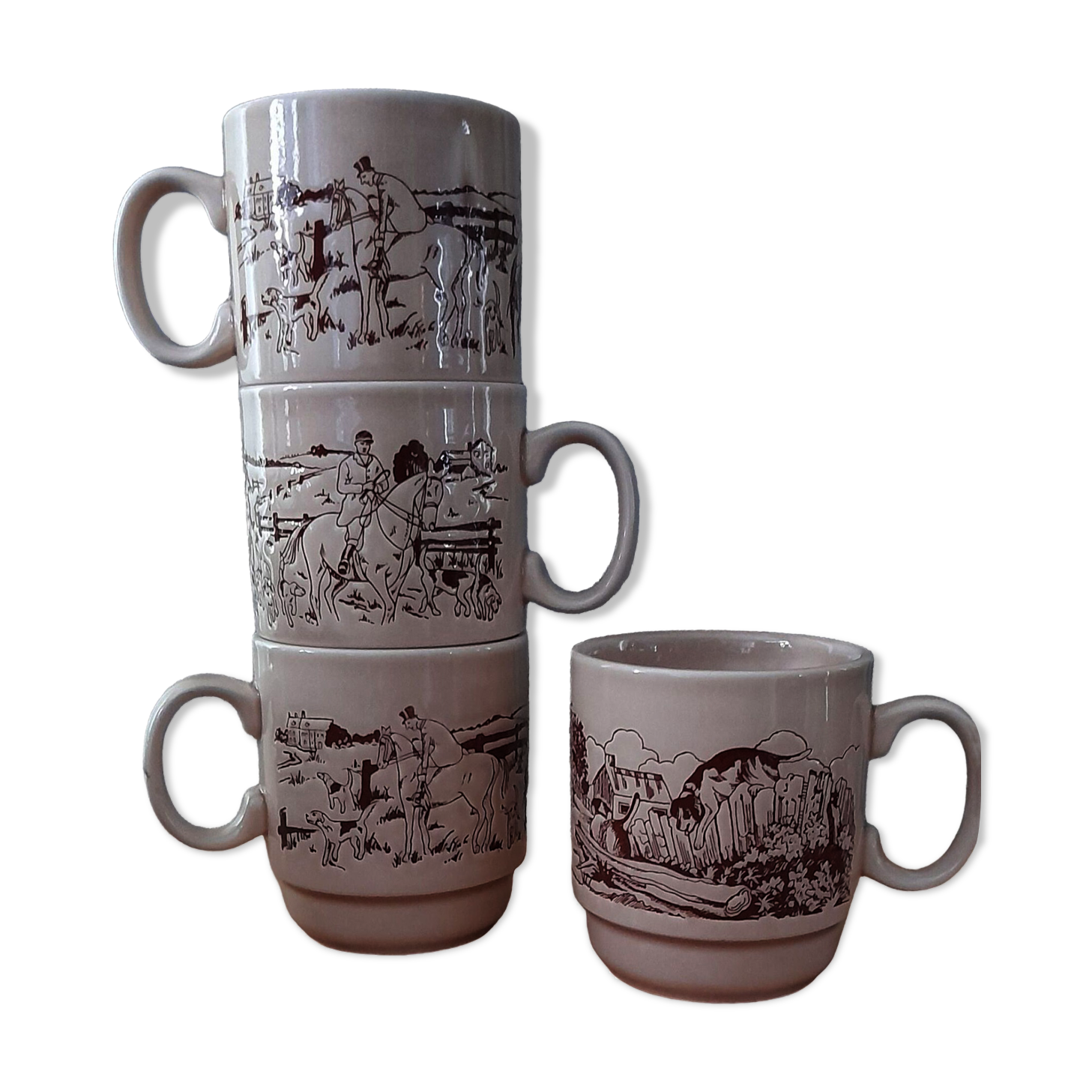 4 tasses mugs marron beige KilnCraft Stl England déco chasse à courre ...