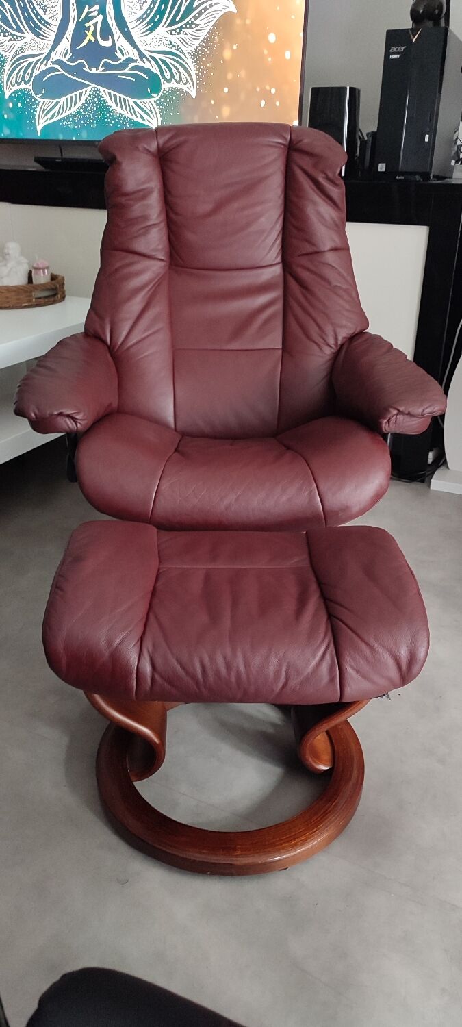 Fauteuil pouf relaxation cuir réglable stressless Ekornes | Selency