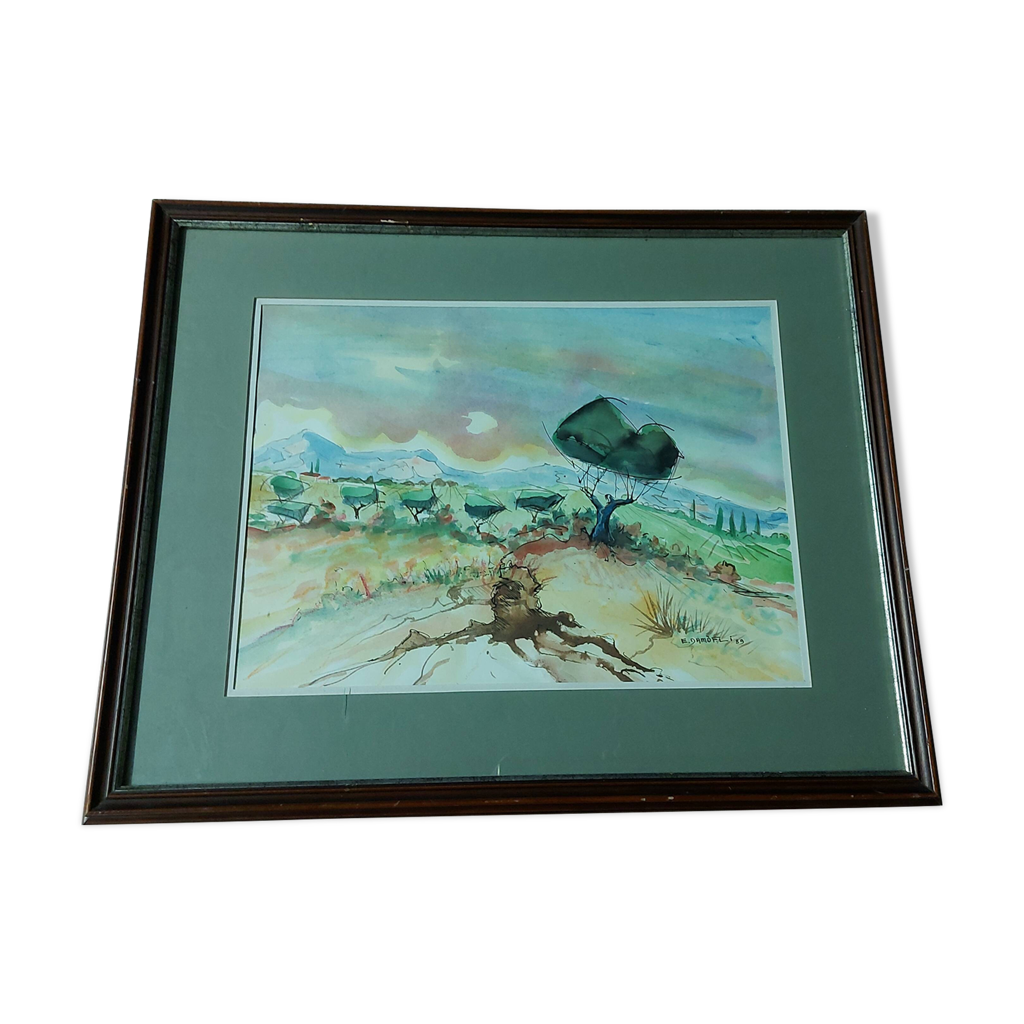 Tableau , aquarelle paysage provencal | Selency