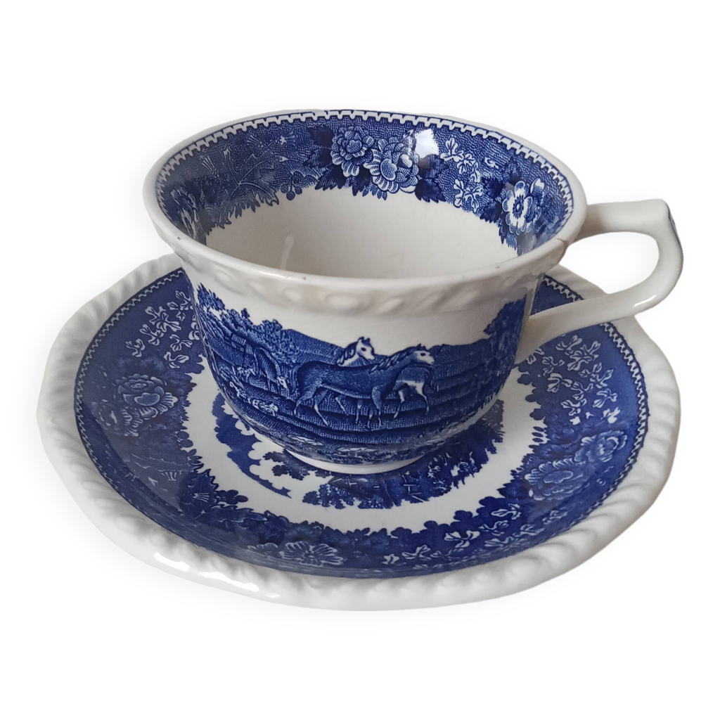 Grande tasse à café et soucoupe porcelaine anglais bleu Adams English ...