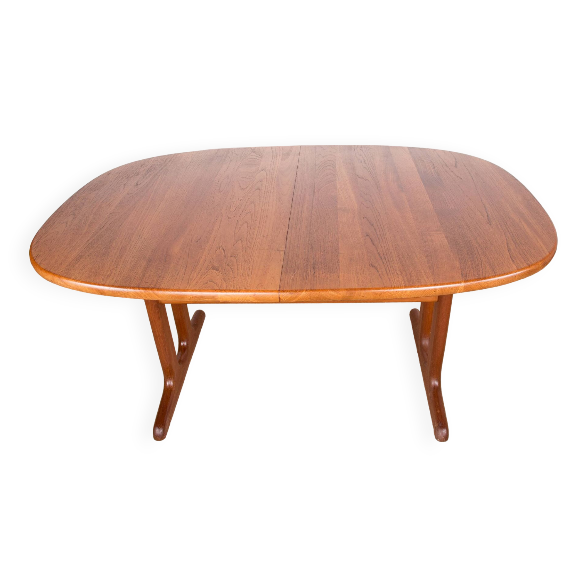 Très grande Table de repas ovale Danoise extensible en Teck massif avec pied central par ...