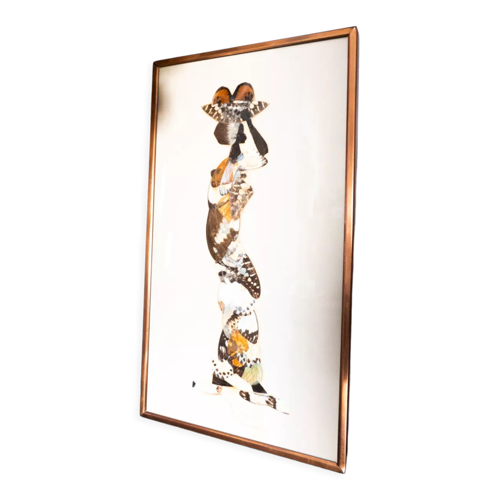 Tableau africain en marqueterie d’ailes de papillons | Selency