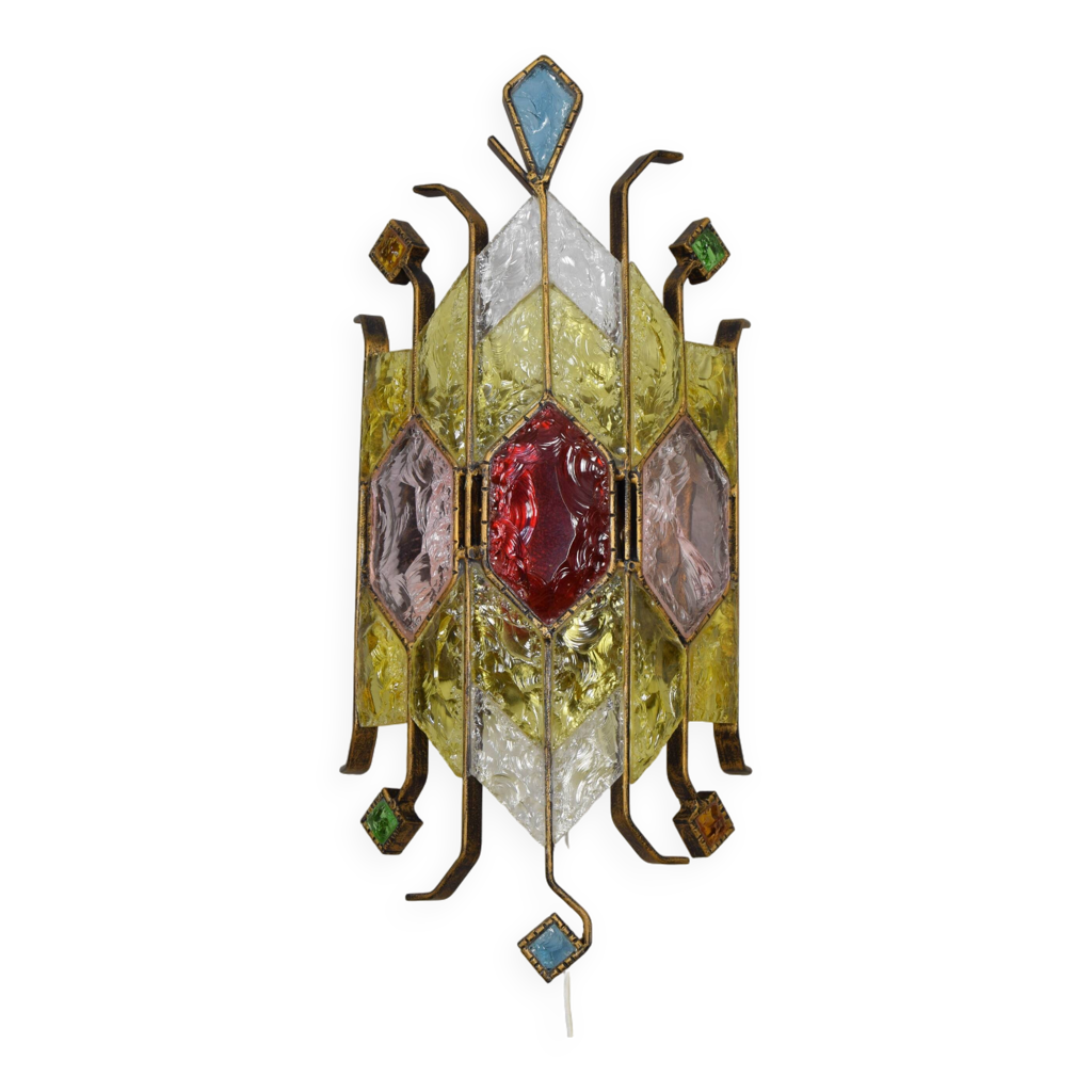 Mid-Century Italian Brutalist Murano Longobard for Poliarte Wall Lamp Sconce , 1980s | Selency