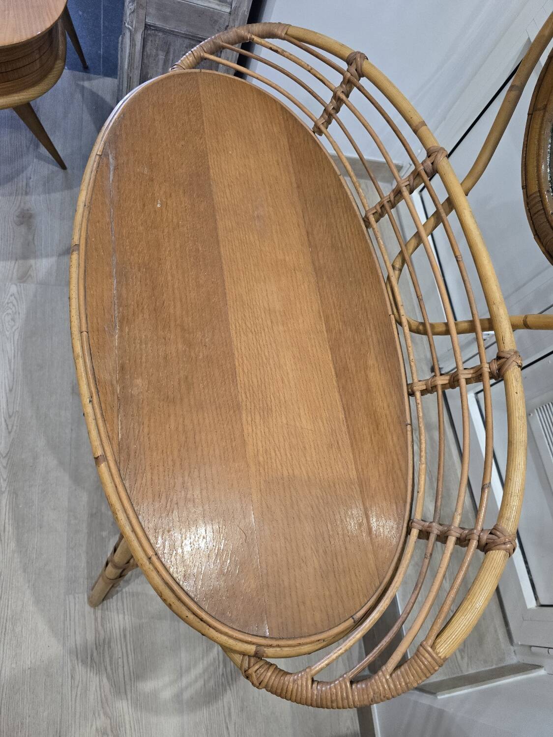 Coifeuse vintage en rotin - miroire inclinable | Selency