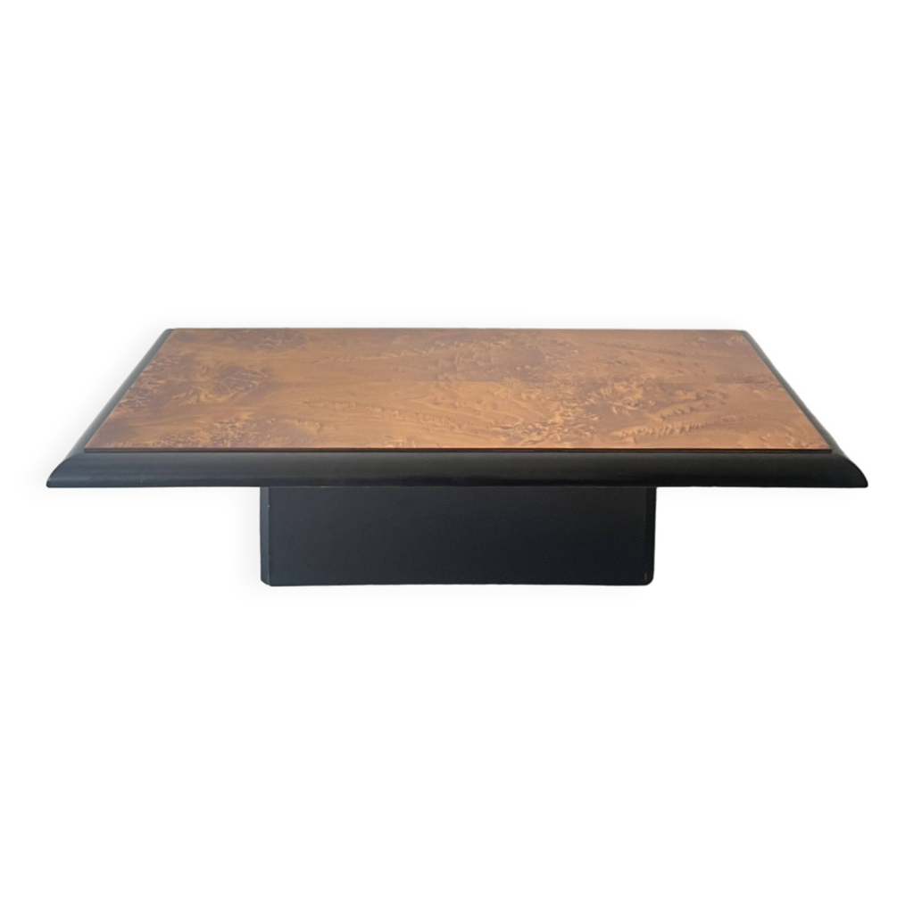 table basse en loupe d'orme et laque noire, design 1970 | Selency